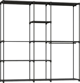 HOMCOM Otevřená skříň, 4patrový věšák se 2 zavěšenými přihrádkami do obývacího pokoje, 182 x 43 x 185 cm, Černá