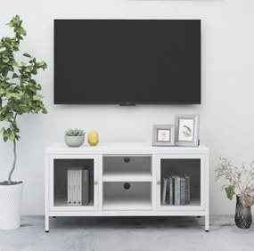 vidaXL TV stolek 105 x 35 x 52 cm ocel a sklo [336058] Barva: Bílá