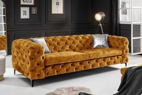 Designová 3-místná pohovka Barock Style hořčicová samet 235cm