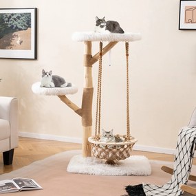 Costway 123 cm kočičí strom se závěsným košem a lezeckou věží a skutečnými