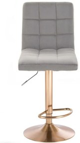 LuxuryForm Barová židle TOLEDO VELUR na zlatém talíři - světle šedá