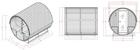 RAKOUSKÝ produkt - Venkovní sudová sauna BERGEN pro 4-6 osob 194,8x220x191,5 cm (F70220)