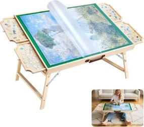 VEVOR Puzzle stůl s 1500 dílky se skládacími nohami, 4 zásuvkami a krytem, ​​přenosná dřevěná deska 86x63 cm, plstěný povrch, příslušenství k puzzle pro dospělé, nastavitelný úhel náklonu 6, dárek pro maminku