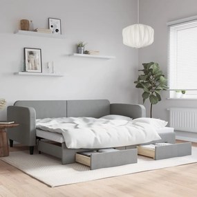 Válenda s přistýlkou a zásuvkami světle šedá 90 x 200 cm textil 3196852