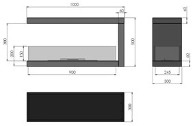 InFire - Rohový BIO krb 100x50 cm 3kW oboustranný