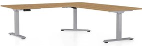 Výškově nastavitelný stůl OfficeTech Angle, 180 x 200 cm, šedá podnož, dub kamenný