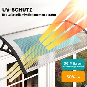 Outsunny Polykarbonátová a hliníková stříška pro balkóny, okna a dveře, venkovní markýza s PP podporou, 110x60x18cm, Transparentní