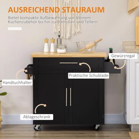 HOMCOM Kuchyňský vozík Servírovací vozík s pracovní deskou a stojanem na kořenky Držák na ručníky do obývacího pokoje a jídelny 109x40x89cm |