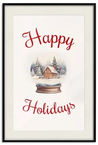 Plakát Vánoční země - akvarelová sněhová koule s domečkem a vánočními stromky