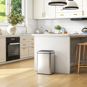 HOMCOM Senzorový koš na odpadky 40L, nerezová ocel, automatický odpadkový koš s víkem s funkcí tichého zavírání, pohybový senzor, 35,5 x 26 x 55 cm, …