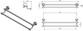 Sapho, DIAMOND dvojitý držák ručníků 600mm, bronz, 1318-11