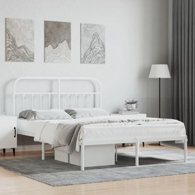 vidaXL Kovový rám postele s čelem bílý 140 x 200 cm