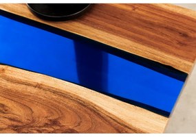 Massive home | Konferenční stolek LIQUID 110 cm akáciové dřevo s modrým epoxidovým páskem