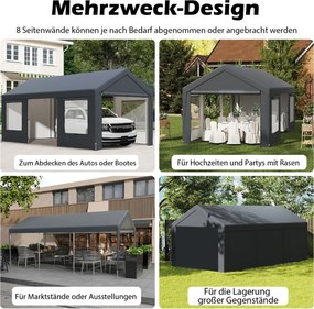Costway Carport Stan Garáž s 8 odnímatelnými bočními stěnami a rolovacími dvířky