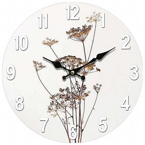 Autronic Nástěnné dřevěné hodiny s květinovým motivem, 34 cm