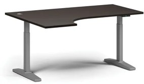 Výškově nastavitelný stůl, elektrický, 675-1325 mm, rohový levý, deska 1600x1200 mm, šedá podnož, wenge