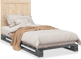 Rám postele s čelem šedý 90 x 200 cm masivní borové dřevo 3281544