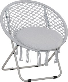 Outsunny Zahradní Kulatý Měsíční Křeslo Skládací Papasan Křeslo Makramé Bavlna Polyester Šedá | Aosom