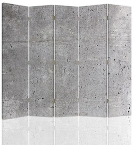 Ozdobný paraván Šedá betonová zeď - 180x170 cm, pětidílný, obustranný paraván 360°