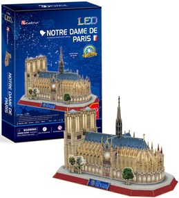 CubicFun - Puzzle 3D Notre Dame de Paris s LED světlem - 144 dílků