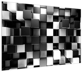 Abstraktní černobílý obraz - kostky (100x70 cm)