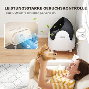 PawHut Samočisticí kočičí toaleta, 42L samočisticí kočičí záchod s aromaterapií, sáčky na odpad, odstranění zápachu, 1-5 kg