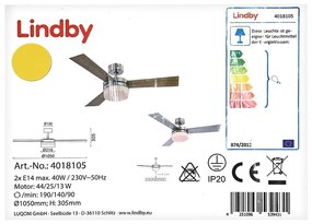 Lindby | Lindby - Stropní ventilátor ALVIN 2xE14/40W/230V | LW1127