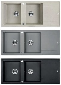 Laveo Megalo, 2-komorový granitový dřez 1160x500x185 mm s dlouhým odkapávačem, šedá, LAV-SBE_521T