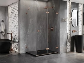 Mexen Lunar-F, sklápěcí sprchový kout pravý 100 x 80 cm, 8mm čiré sklo, profil měděná matná, 836-100-080-65-00-P