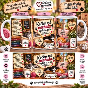 Vtipný hrnek pro milovníky koček – Kočka mě nechala bydlet u sebe – 300 ml