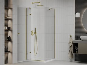 Mexen Roma sprchový kout 80 x 80 cm, 6mm sklo, zlatý profil-čiré sklo + slim sprchová vanička 5cm, 854-080-080-50-00-4010