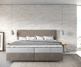 DELIFE Boxspring postel Dream-Well mikrovlákno béžová 200x200 cm s taštičkovou pružinovou matrací a visco topperem