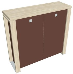Střední skříň Verno+ S 140 x 46 x 130 cm, skleněné dveře, akát / hnědá