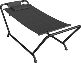 Outsunny samostatně stojící houpací síť s rámem 237 x 90 cm — polstrovaný polštář a boční kapsa, ocel s práškovým nátěrem, nosnost 150 kg — tmavě šedá
