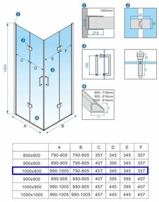 BPS-koupelny Obdélníkový sprchový kout HYD-OK12B 100x80 chrom/transparent - bez vaničky