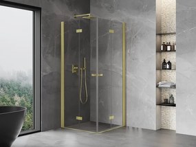 Mexen Mist-F Duo, skládací sprchový kout 110 x 110 cm, čiré sklo, zlatý matný profil, 8A6-110L-110P-55-00