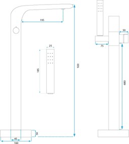 Rea Clark, volně stojící baterie h-920, černá matná, REA-B5300