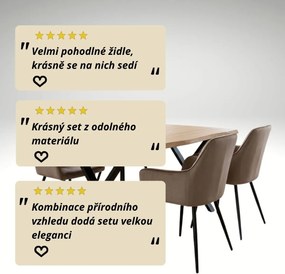 Vikio Jídelní set pro 4 osoby 160x90 cm soft dub noha X béžová židle s područkami VJS226-4CA