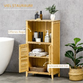 HOMCOM Bambusová koupelnová skříňka, otevřená police, přírodní, 50x25,5x92cm, ideální do koupelen a úložných prostor |