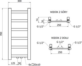 Mexen Bolt, topné těleso 700 x 300 mm, 141 W, spodní a středové, antracitová, W126-0700-300-00-66