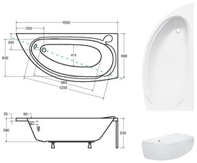 Besco Mini 150x70 akrylátová vana Délka vany: 150cm, Orientace: Pravá