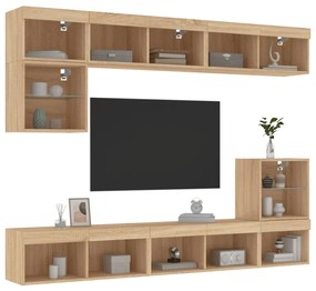 8dílná obývací stěna s LED dub sonoma kompozitní dřevo