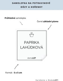 Samolepka na kořenky PAPRIKA LAHŮDKOVÁ průhledná  5 × 5 cm základní písmo