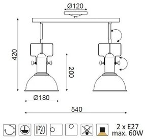 ACA DECOR Retro stropní svítidlo RIVIERA max. 2x60W/E27/230V/IP20, černé