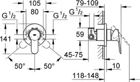 GROHE Sprchová baterie pod omítku s tělesem chrom / Kovová páka / Kera