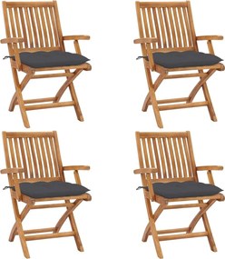 vidaXL Skládací zahradní židle s poduškami 4 ks masivní teak [3072738] Barva: antracitová