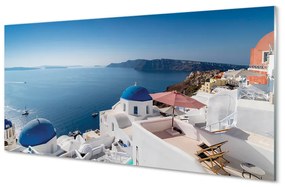 Skleněný panel Řecko sea panorama budov 140x70 cm