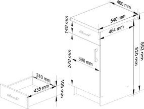 Spodní kuchyňská skříňka s deskou LIMA S40 SZ1 bílá / dub sonoma