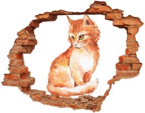 Wallmuralia Díra 3D fototapeta nálepka Červená kočka 90x70 cm