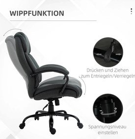 Vinsetto Kancelářská židle, ergonomická židle ke stolu, otočná židle s polstrovanými područkami, nosnost až 220 kg, šedá